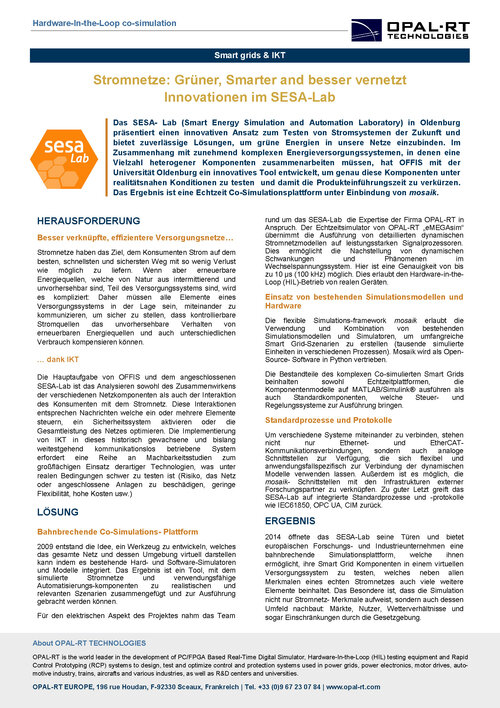 SESA-Lab als Anwendungsfall bei OPAL RT - OFFIS